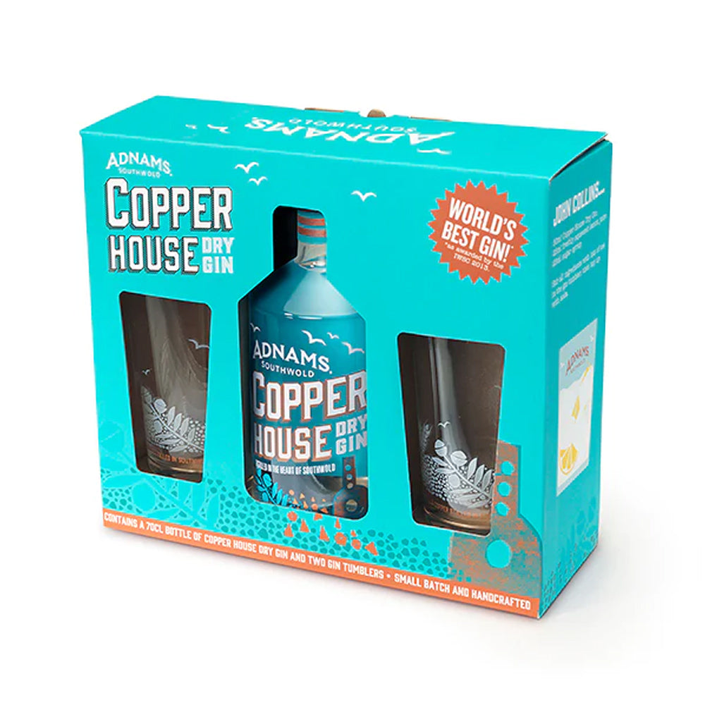 Adnams Copper House Gin and Glasses Gift Set | Twelve Green Bottles Wine